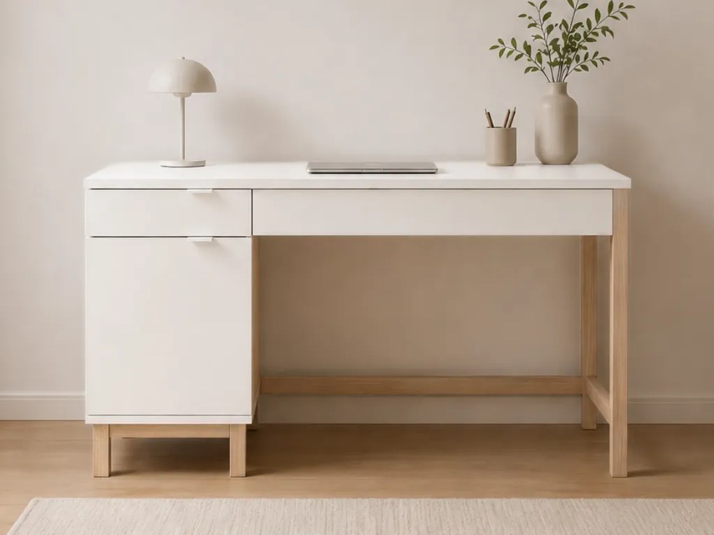 Dětský psací stůl MODEL se šuplíky a skříňkou Zvolte barvu: Kašmírová s bílým úchytem, Zvolte rozměr: 100x60 cm, Zvolte stranu: Levá