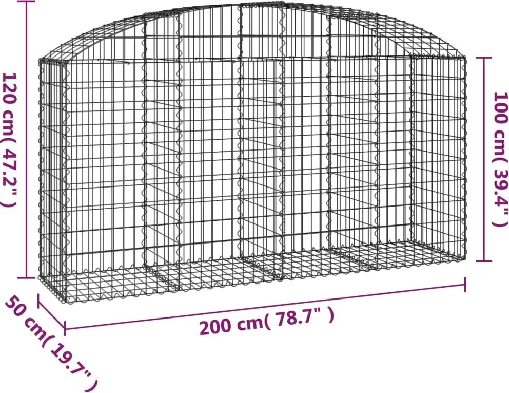 vidaXL Klenutý gabionový koš 200 x 50 x 100/120 cm pozinkované železo [153475]