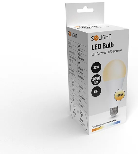 Solight LED žárovka, klasický tvar, 22W, E27, 3000K, 270 °, 2090lm