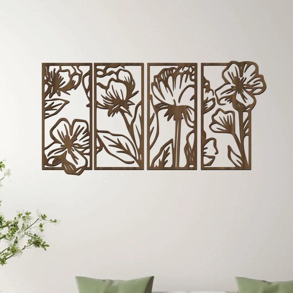dřevo života 4 dílný obraz květin - FLORIST Zvolte barvu dekoru: Ořech, Rozměry (cm): 78x40