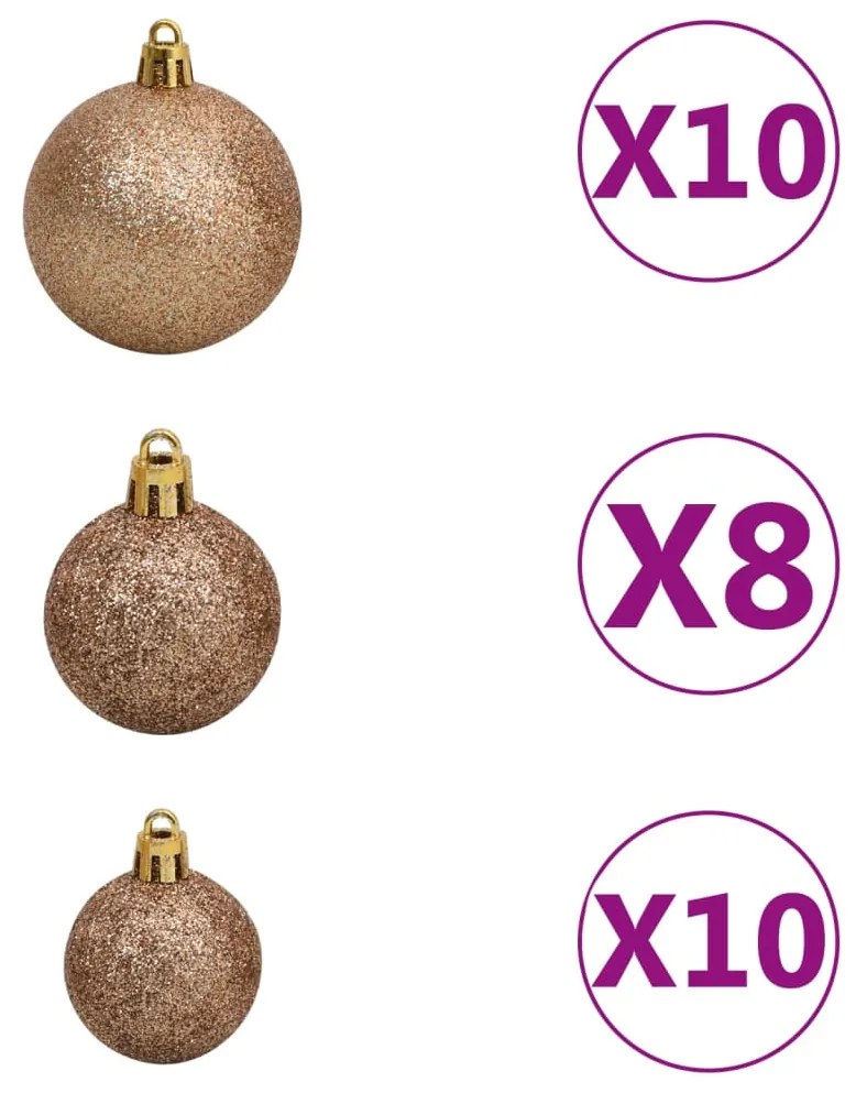 Umělý sklápěcí vánoční stromek s 300 LED a koulemi 180 cm