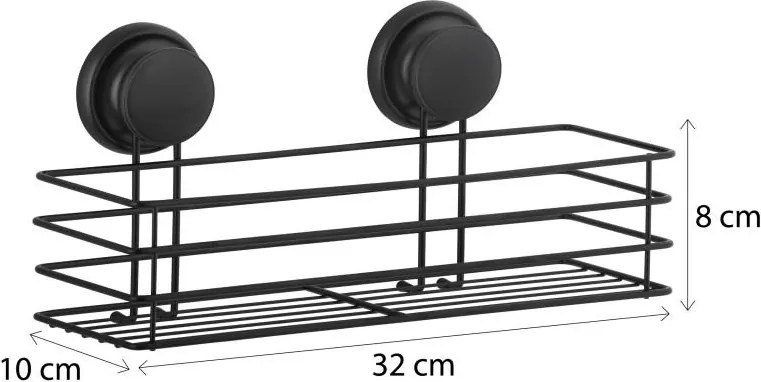 Erga Gavi, koupelnová polička, koupelnový koš na přísavce 32x10x8 cm, černá matná, ERG-YKA-CH.GAVI-KPL-BLK