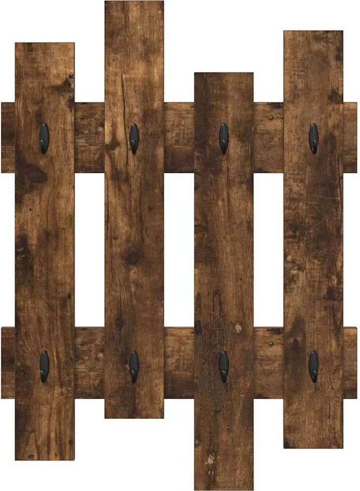 věšák, nástěnný, 4 prkna, háčky, kompozitní dřevo, 82x60x3 cm, kouřový dub, Dekorino TK20260008