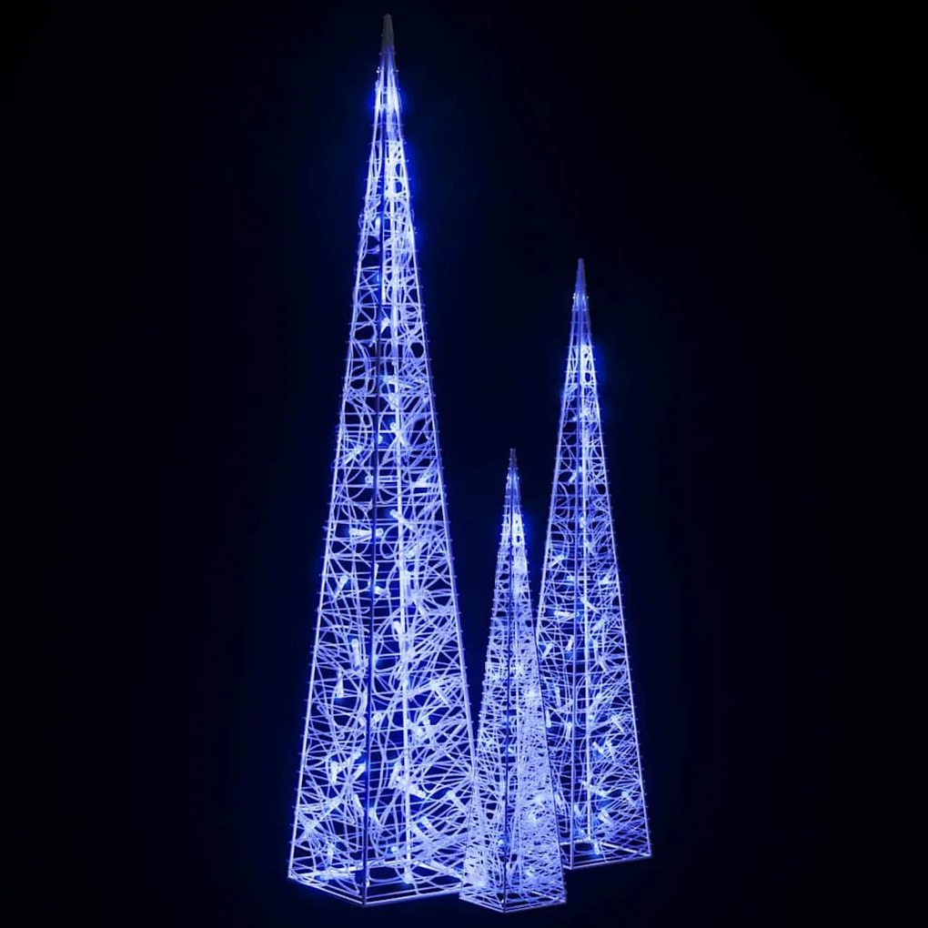 Sada akrylových světelných LED kuželů modrá 60/90/120 cm 328973
