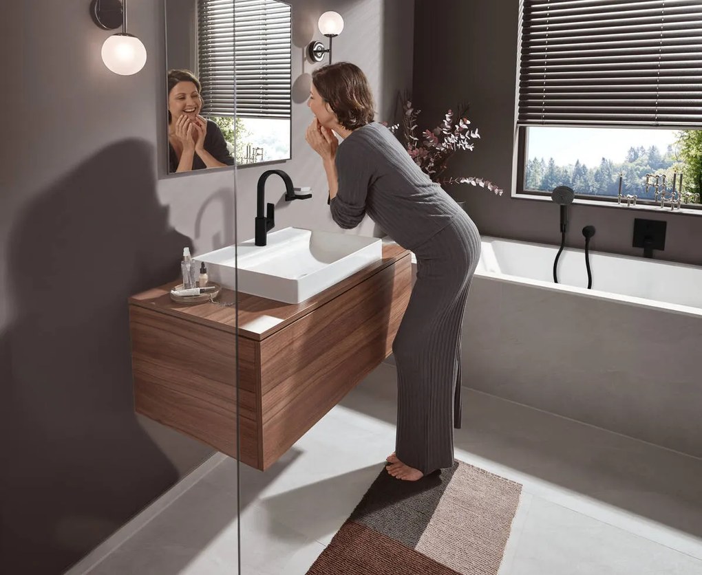 Hansgrohe Vivenis, umyvadlová baterie 210, s výpustí a otočným výtokem, EcoSmart, černá matná, 75030670