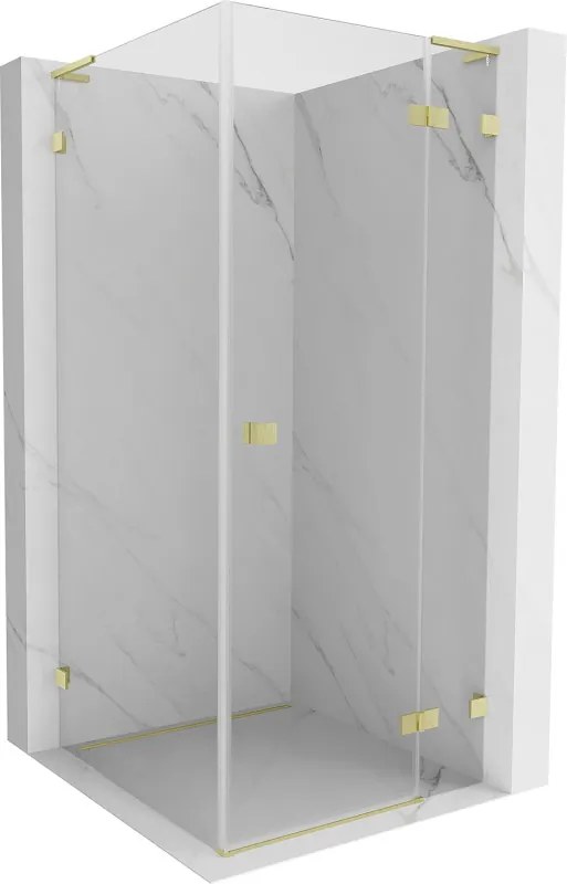 Mexen Lunar, L výklopný sprchový kout pravý 90 x 90 cm, 8mm čiré sklo, zlatý kartáčovaný - 834L-090-090-55-00-P