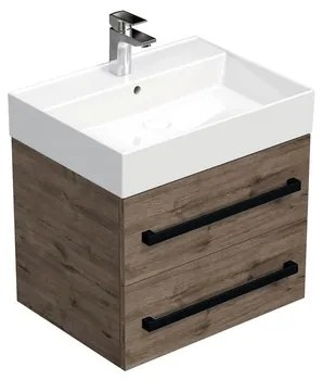 Koupelnová skříňka s černou úchytkou a umyvadlem SAT Cube Way 60x53x46 cm dub Wellington mat CUBE46C602DWSAT