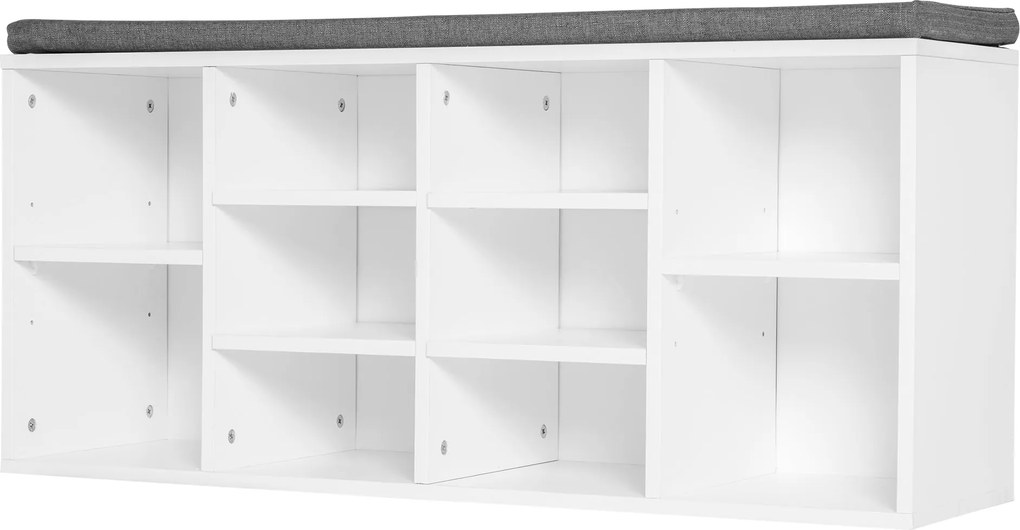 HOMCOM Botník s lavicí na 8-10 párů bot, nastavitelné police, dřevotříska, bílá, 104 x 30 x 48 cm | Aosom