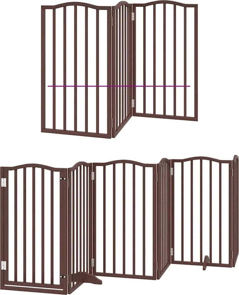 Zábrana pro psy s dvířky skládací 9 panelů hnědá 450 cm topol 3155606