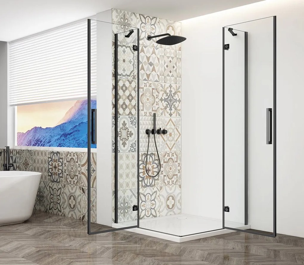 Gelco Trinity Black čtvercový sprchový kout 80 x 80 x 200 cm otevírací černá sklo čiré GT2280-80C-B