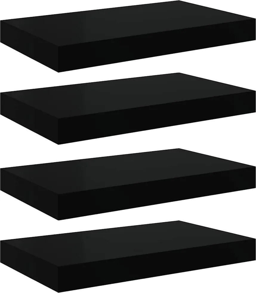 Plovoucí nástěnné police 4 ks lesklé černé 40 x 23,5 x 3,8 cm MDF 323765