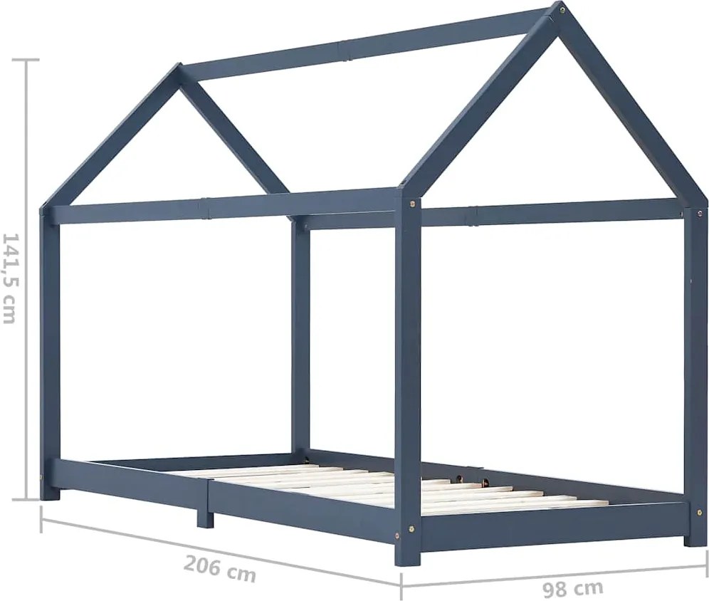 Rám dětské postele šedý masivní borové dřevo 90 x 200 cm 283354