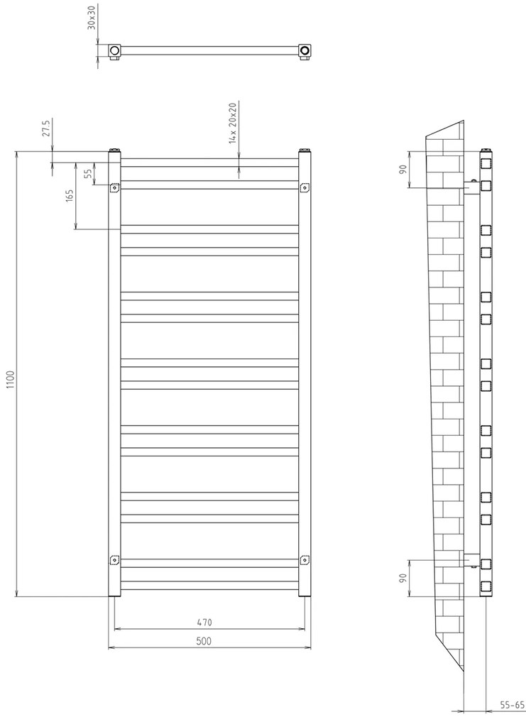 Sapho Sapho, METRO DOS topné těleso 500x1100 mm, černá matná, IR432TB