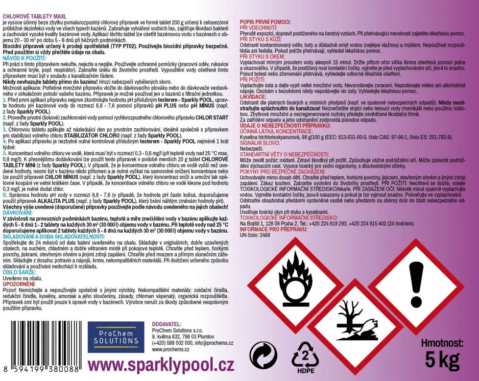 SparklyPool Sparkly POOL Chlorové tablety pomalurozpustné MAXI 3 kg