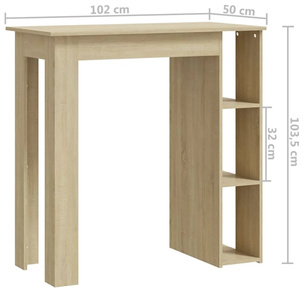 Barový stůl s regálem dub sonoma 102 x 50 x 103,5 cm kompozit