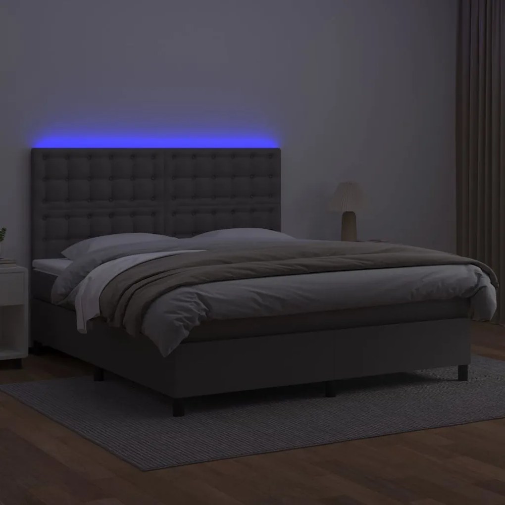 Box spring postel s matrací a LED šedá 160x200 cm umělá kůže 3135955