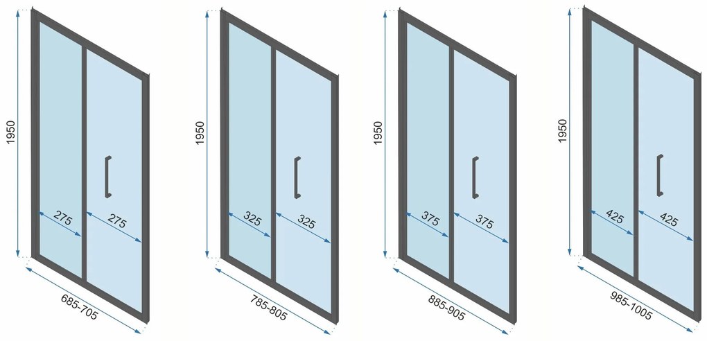 3-stěnný čtvercový sprchový kout REA RAPID FOLD 100/dveře x 100/zástěna cm, černý