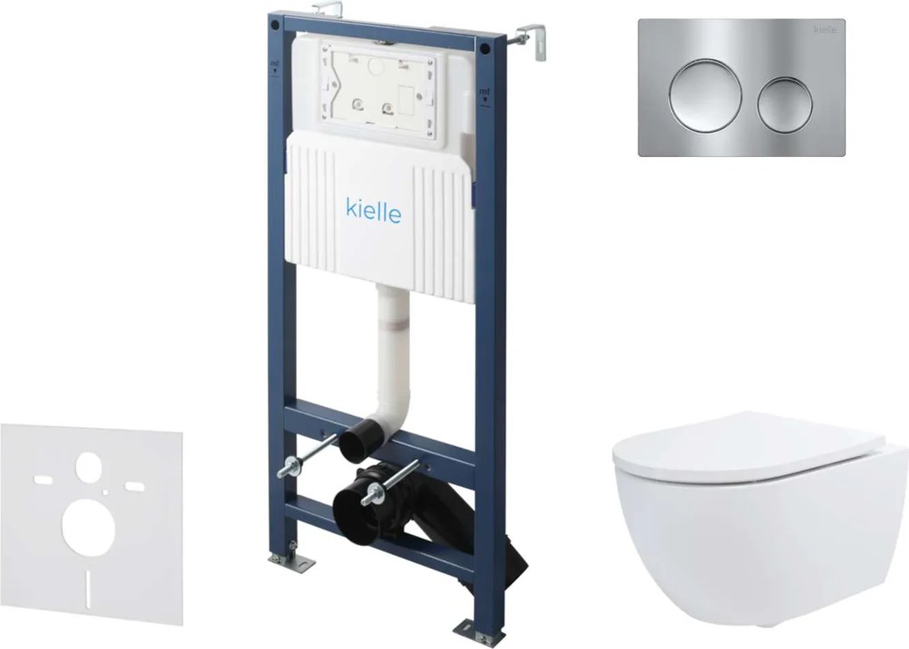 kielle Genesis New - Set předstěnové instalace, klozetu Oudee, Vortex Rimless+, sedátka softclose a tlačítka Gemini New I, lesklý chrom 30502SS11