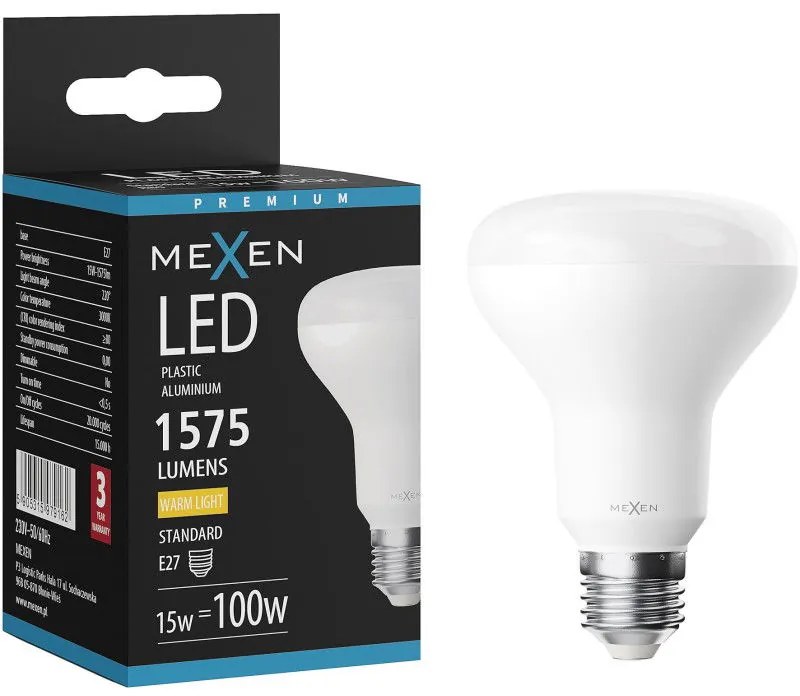 Mexen Nova, LED žárovka E27, R80, 15W, Teplá - 3000K, 1575 lm - L105-E27-1530-01