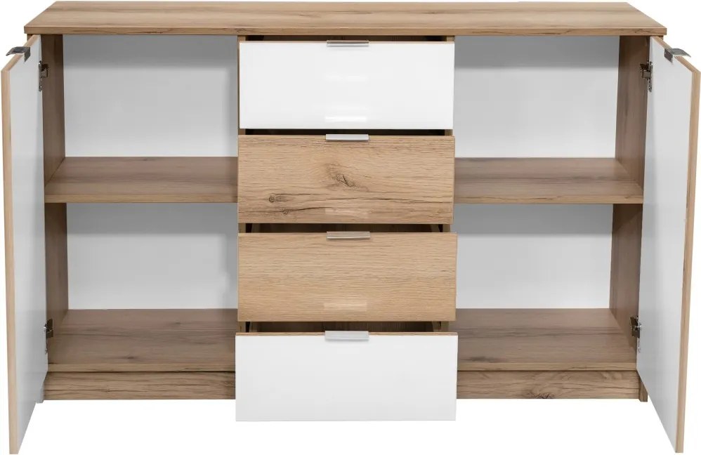 STO Komoda PANAMA, 130 cm Bílá/ Dub přírodní