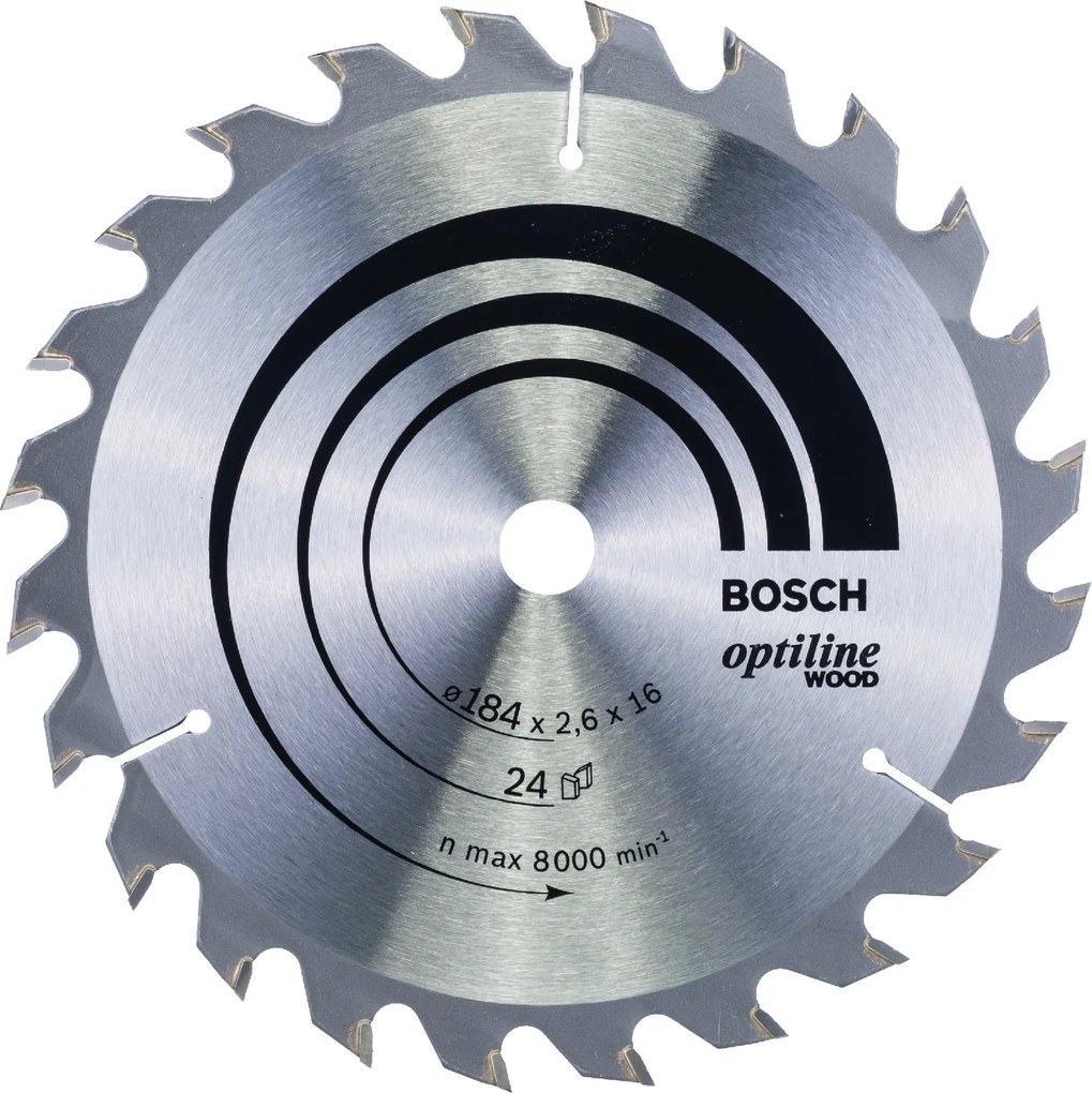 BOSCH Pilový kotouč Optiline Wood 184 x 16 x 2,6 mm, 36 2608640818 Dostupné varianty: Pilový kotouč Bosch Optiline Wood 184x16 mm/24z.