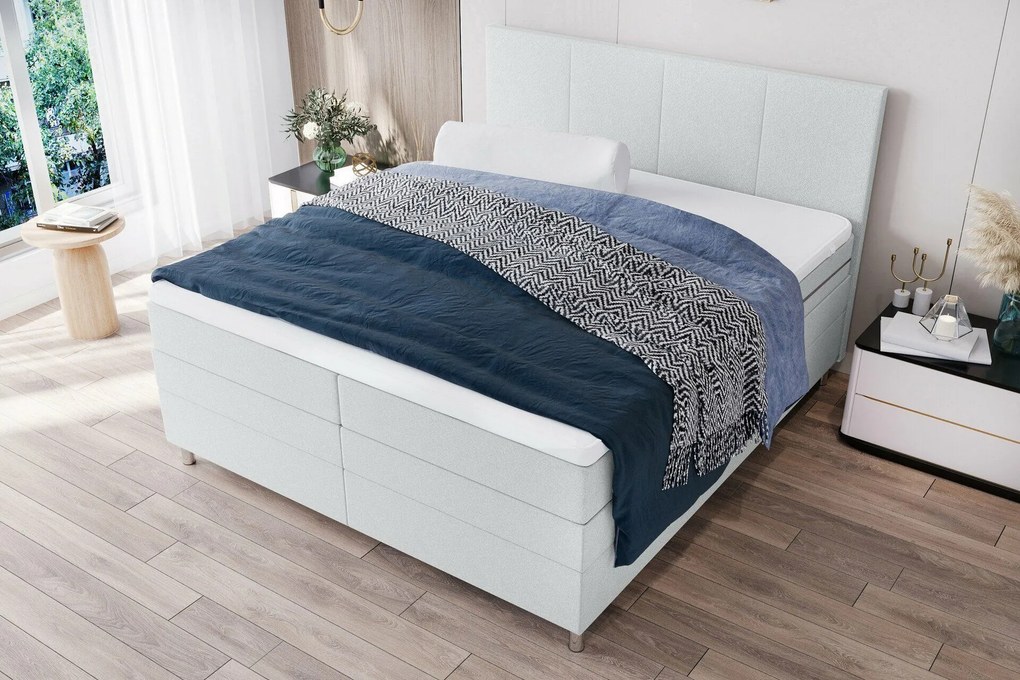 Čalouněná postel boxspring CARINA 140x200 cm světle šedá Matrace: Matrace Bonell pružinová