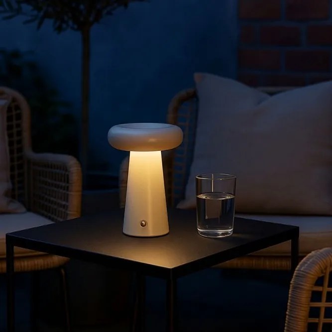 Brilliant G40895/75  Venkovní AKU stolní lampa MUFFIN matná bílá USB-A