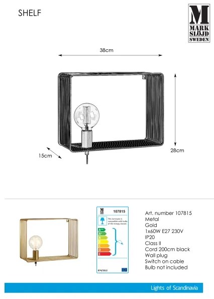 Markslöjd 107815 - Nástěnné svítidlo SHELF 1xE27/60W/230V