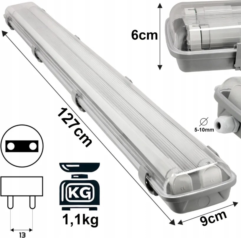 Sada 4× hermetické LED svítidlo 120 cm + LED trubice do garáže