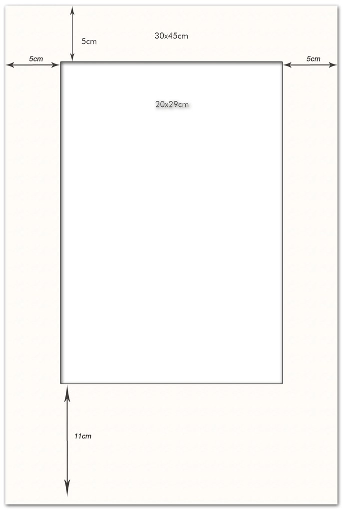 Pasparta do rámečku 30x45 - portrétní Velikost: 30x45cm, výsek: 20x29cm (pro foto 21x30cm), Barva pasparty: Černá