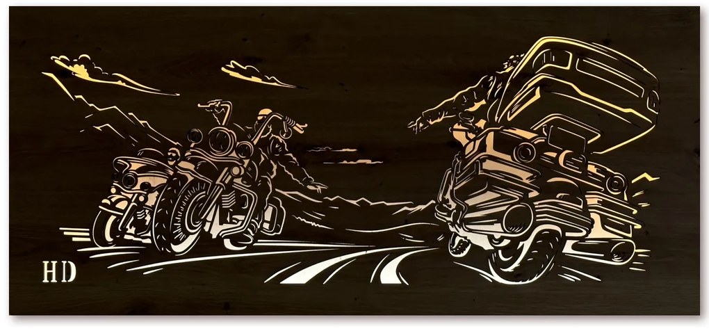 Li-Go "Motorkáři" světelný obraz 230V 120x50cm provedení povrchu: bříza