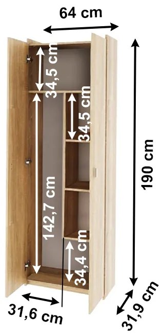 Kondela Kombinovaná skříň, DTD laminovaná, dub sonoma, NATALI TYP 6