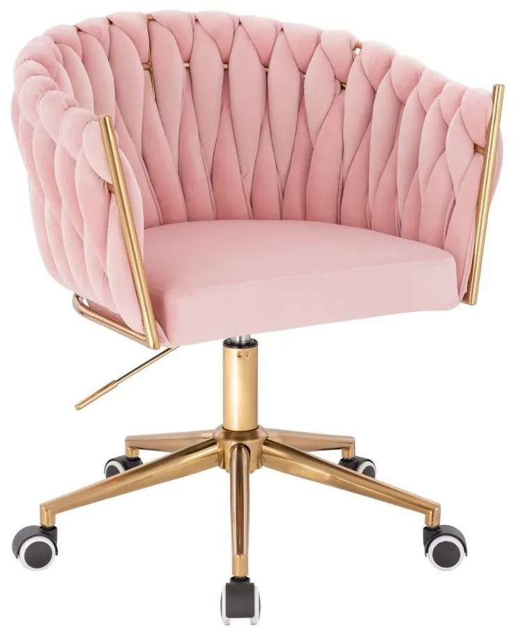 LuxuryForm DESIGN Otočná židle NORDEN VELUR na zlaté podstavě s kolečky - růžová