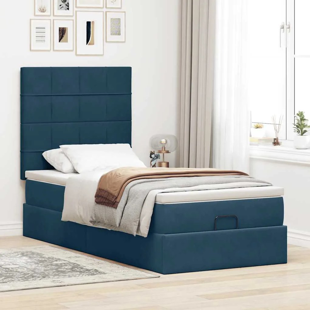 Osmanský rám postele s matracemi tmavě modrá 80x200cm samet 3313437