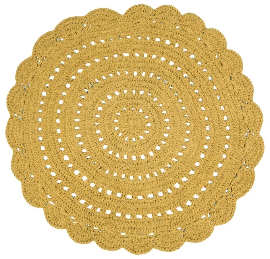 Žlutý ručně háčkovaný bavlněný koberec Nattiot Alma, ⌀ 120 cm