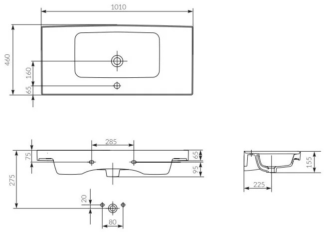 Cersanit Crea, závěsná skříňka s umyvadlem 100cm, set B117, dub, S801-290