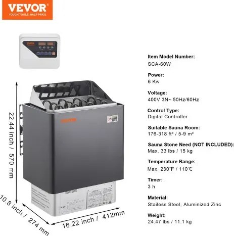 6 kW elektrický saunový topný kamna Digitální ovladač pro domácí lázně 5-9 m³