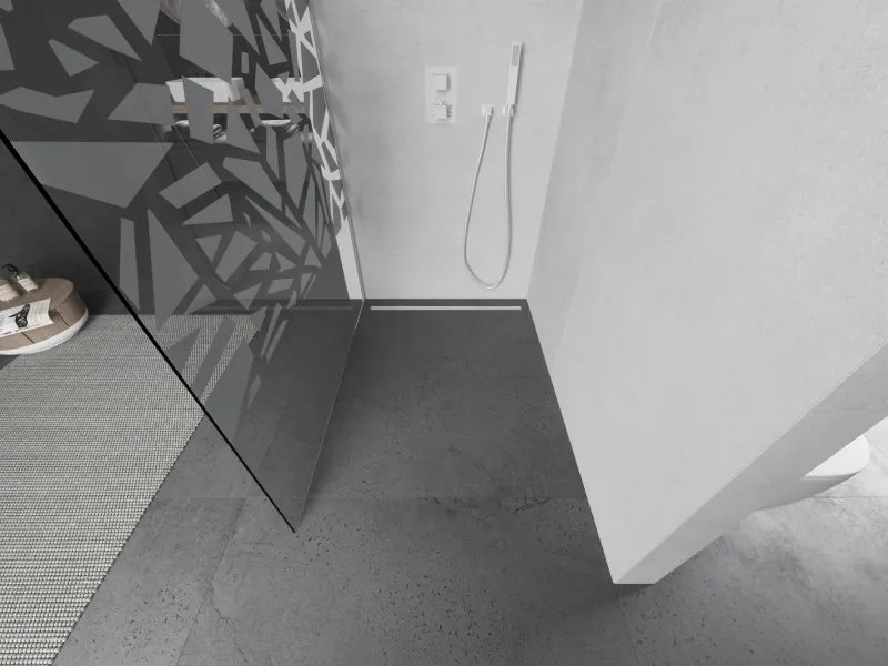 Mexen Kioto L, sprchová zástěna Walk-In 80 x 200 cm, 8mm čiré sklo bílý vzor, bílý profil, 800-080-103-20-85