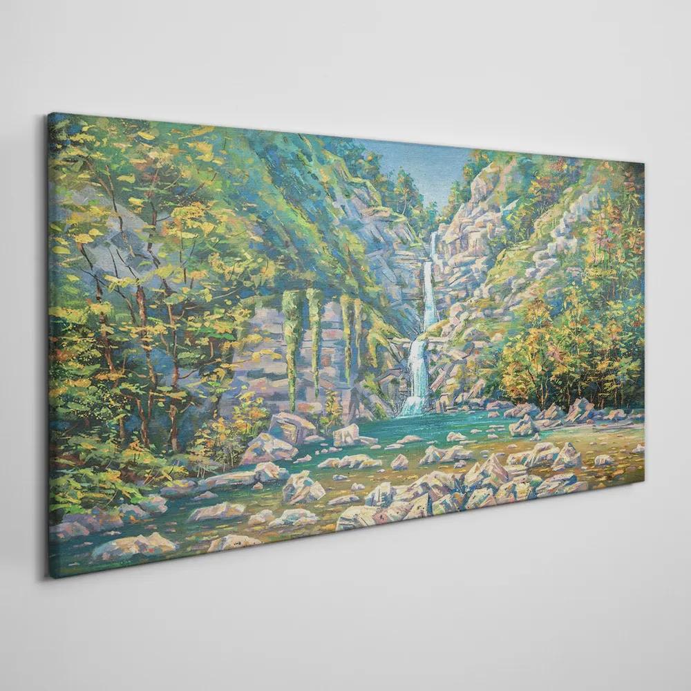 Obraz na plátně Malování vodopádů stromů