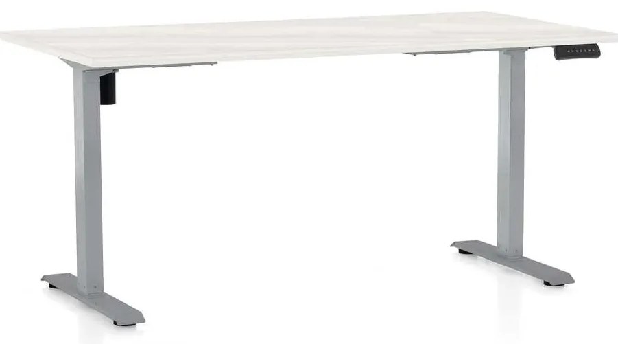 Výškově nastavitelný stůl OfficeTech B, 160 x 80 cm, šedá podnož, bílý jasan