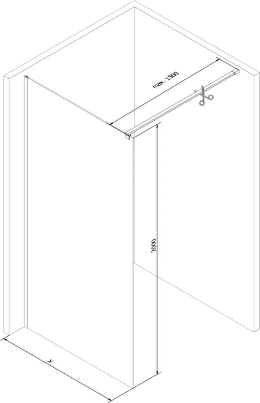 Mexen Kioto, sprchová zástěna Walk-In 110 x 200 cm, 8mm čiré sklo černý vzor, broušená ocel profil, 800-110-101-97-77