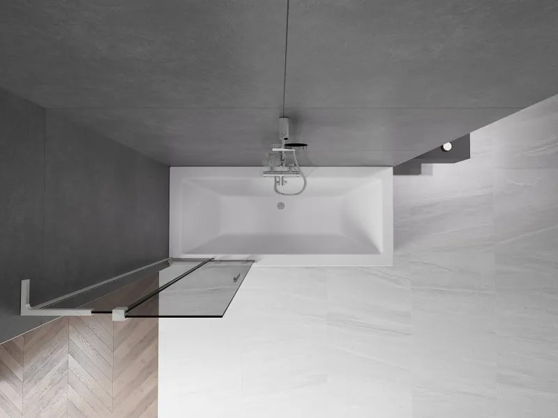 Mexen Velar L, 2-křídlová posuvná vanová zástěna 75 x 150 cm, 8mm šedé sklo, broušená ocel, 896-075-003-41-97