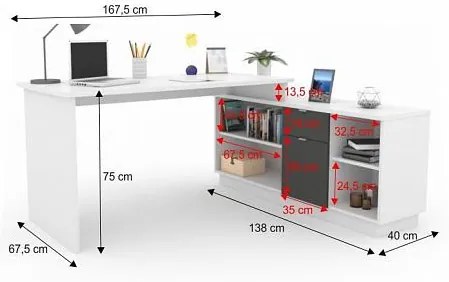 Kancelářský stůl DALTON, grafit / bílá