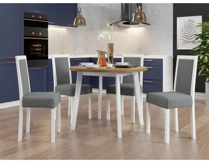 Jídelní stůl se 4 židlemi AL081, Barva dřeva: bílá-L, Potah: Hygge D20, Barvy nožiček: Bíla