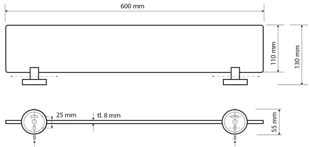 SAPHO XR609 X-Round E skleněná polička, 60 x 13 cm