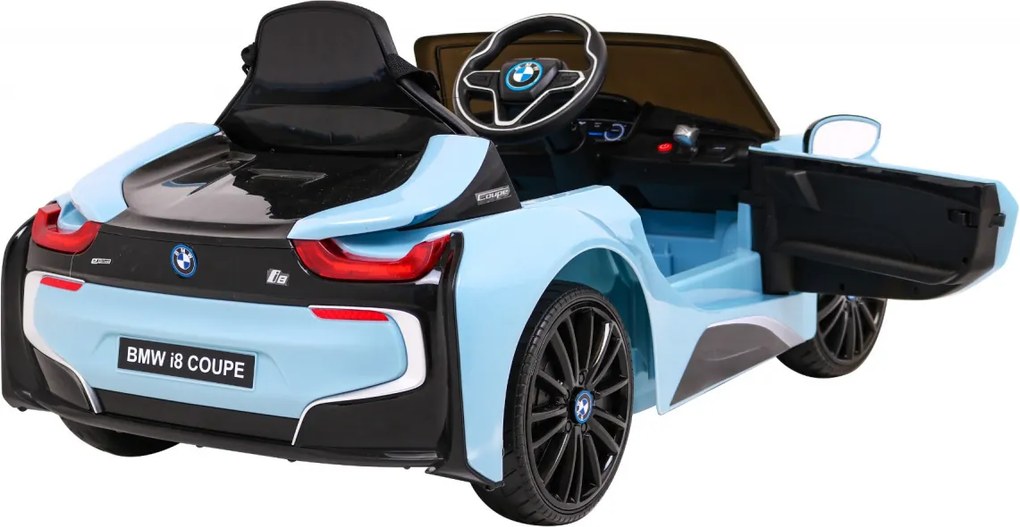Ramiz Elektrické autíčko BMW i8 Lift modré + dálkové ovládání + pomalý start + 3bodové pásy + MP3 USB + LED