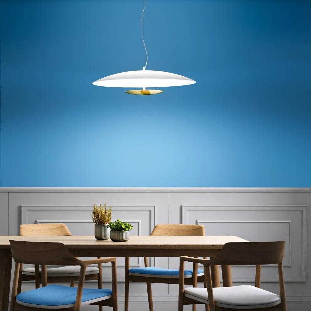Linea Light Horizon_P, bílo/zlaté závěsné svítidlo pro nepřímé osvětlení, 34W LED 3000K, Ø 65cm