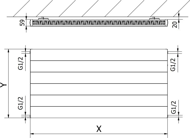 Mexen, Panelový radiátor Mexen Line CL11 600 x 1500 mm, boční připojení, 1175 W, bílý - W411L-060-150-00