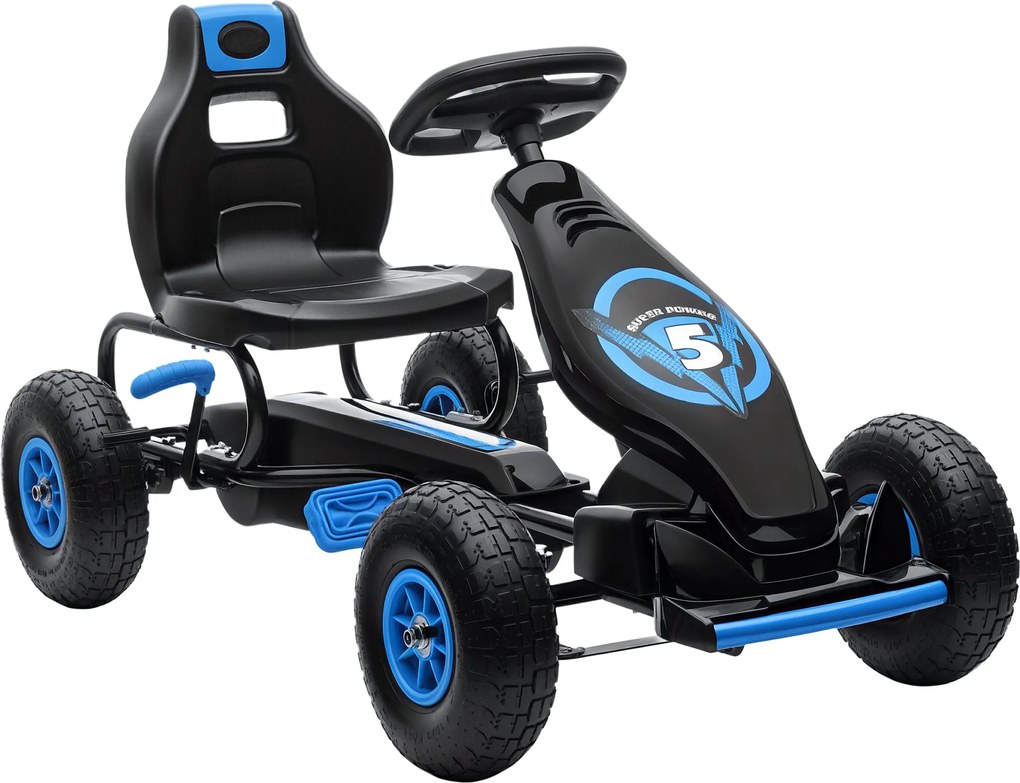 HOMCOM Go-Kart, dětské vozidlo s nastavitelným sedadlem, pedalový vůz s gumovými koly, pedálem a ruční brzdou, go-kart pro děti 5-12 let, venkovní, mo
