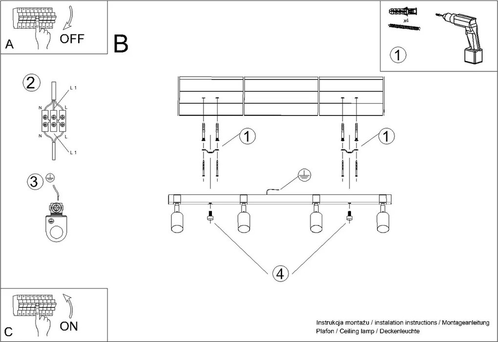 Sollux Lighting Stropní svítidlo FAGER 4L černé